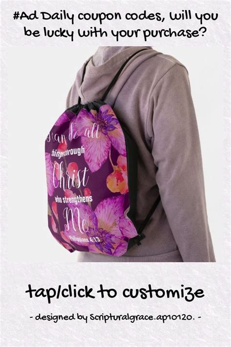 Purple Floral I Can Do All Things Philippians 4 13 Drawstring Bag