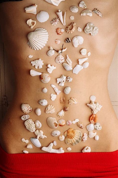 Different Kinds Of Seashells Corals On Woman Body Macro Detail