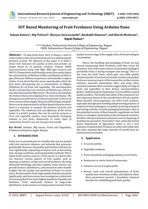 Iot Based Monitoring Of Fruit Freshness Using Arduino Nano Pdf