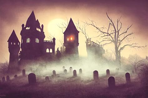 Premium Photo 3d Illustration Horror Castle Background With Graveyard