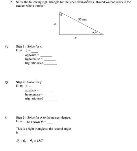 Solved Solve The Following Right Triangle For The Labelled Chegg