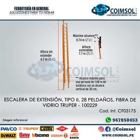 ESCALERA DE EXTENSIÓN TIPO II PELDAÑOS FIBRA DE VIDRIO TRUPER CORPORACION