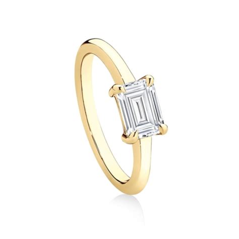 Emerald Diamond Solitaire Ring In Yellow Gold Juniper