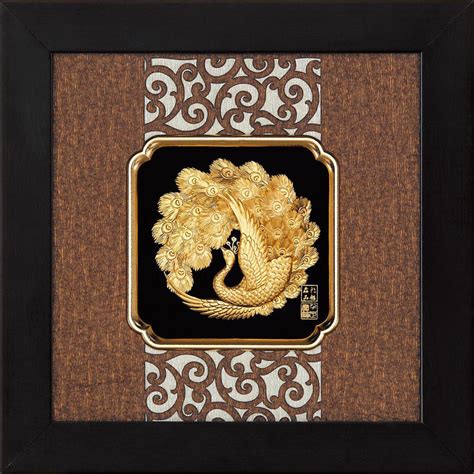 金箔畫 純金 小古典中國風系列 孔雀富貴吉祥 24x24cm 開運陶源