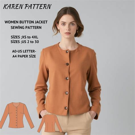Womens Button Jacket Sewing Pattern Button Jacket Coat Pattern Jacket Sewing Pattern Winter