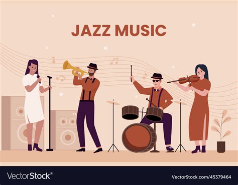 Flat Design Of Jazz Band Group On Stage Royalty Free Vector