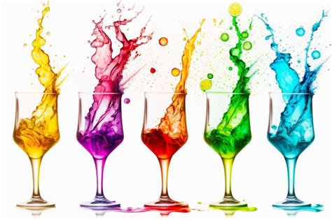Premium Photo Group Of Glasses Filled With Different Colored Liquids