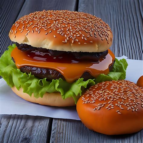 Premium Ai Image Grilled Hamburger On Sesame Bun With Cheese