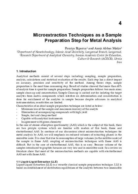 Pdf Microextraction Techniques As A Sample Preparation Step For Metal