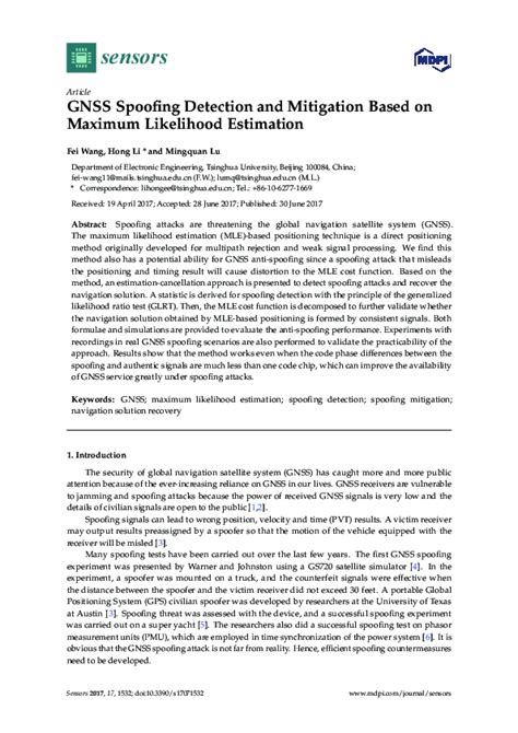 Pdf Gnss Spoofing Detection And Mitigation Based On Maximum