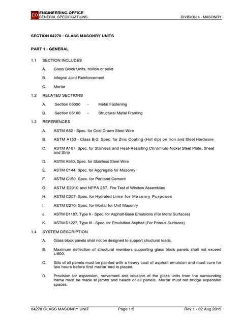 Section 04270 Glass Unit Masonry Pdf Masonry Mortar Masonry
