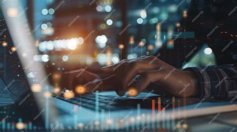 Premium Photo Person39s Hands Typing On Laptop With Digital Data Overlays Symbolizing Tech