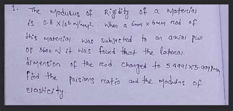 1 The Modutus Of Rigidify Of A Material Is 08×105 Nmm2 When A 6 Mm×6