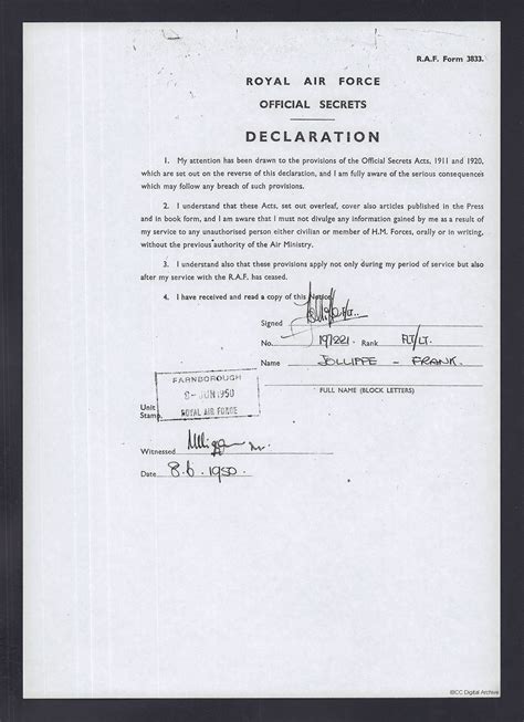 Frank Jolliffe Official Secrets Act Declaration · Ibcc Digital Archive