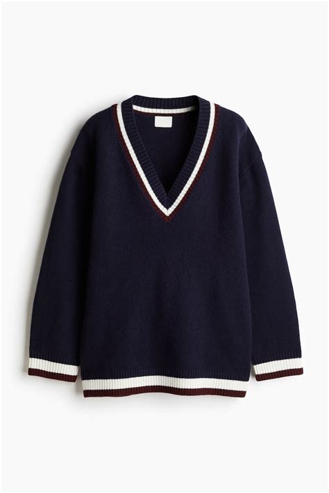 V Neck Jumper Navy Blue Ladies Handm Gb