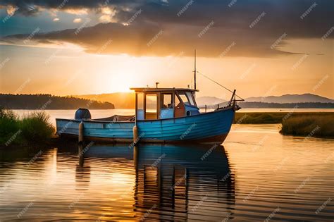 Premium Ai Image A Boat In The Water At Sunset