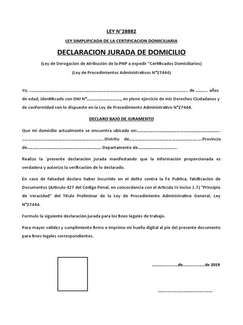 Declaracion Jurada De Domicilio Pdf