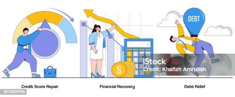 신용 점수 회복 재정 회복 성격이 있는 부채 탕감 개념 신용 수리 추상 벡터 일러스트 레이 션 세트입니다 금융 회생 부채 재활