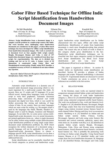 Pdf Gabor Filter Based Technique For Offline Indic Script