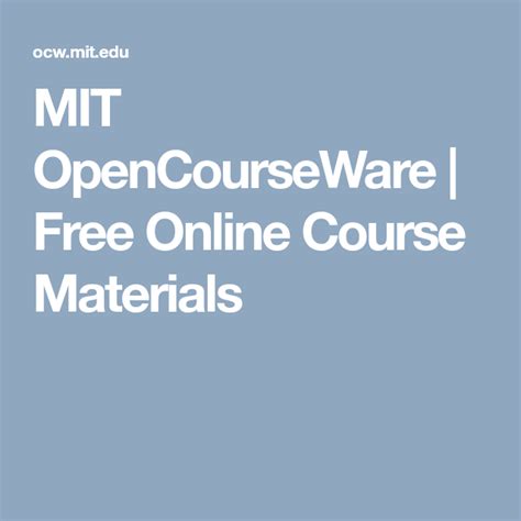 Mit Opencourseware Free Online Course Materials Com Imagens Life