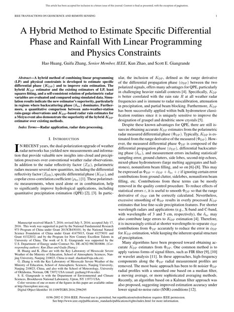 Pdf A Hybrid Method To Estimate Specific Differential Phase And Rainfall With Linear