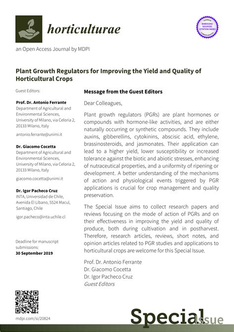 Pdf Special Issue On Plant Growth Regulators For Improving The Yield