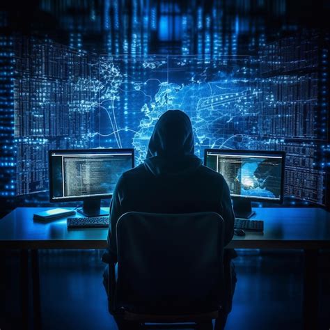 Premium Photo Hacker Sitting At The Computer Cyber Security And Antispyware Concept Ai Generated