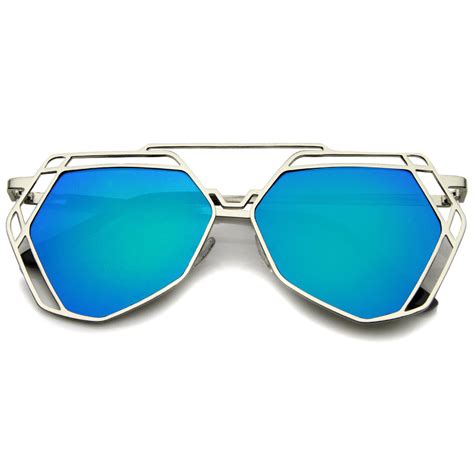Modern Geometric Flat Mirrored Lens Sunglasses Zerouv
