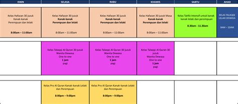 Jadual Waktu Kelas Pengajian