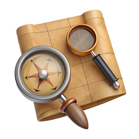 Extraordinary Classic Vintage Map Compass And Magnifying Glass Isolated