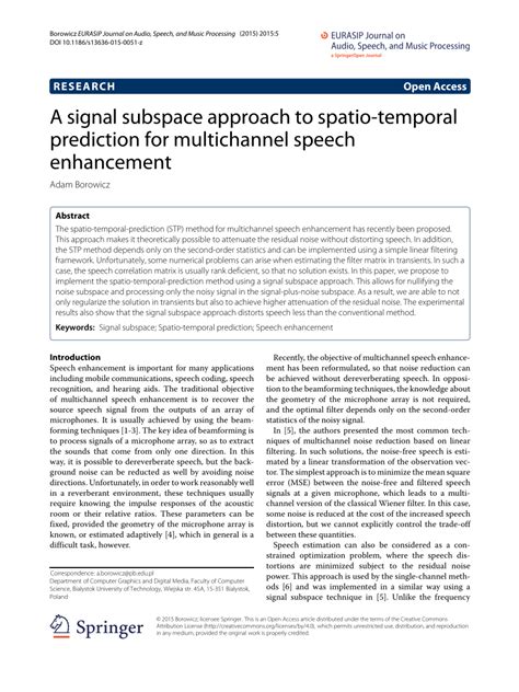 Pdf A Signal Subspace Approach To Spatio Temporal Prediction For