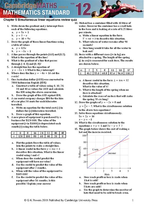 Simultaneous Equations Test Chapter 5 Simultaneous Linear Equations