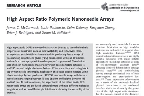 High Aspect Ratio Polymeric Nanoneedle Arrays — Nanoscale Function Group