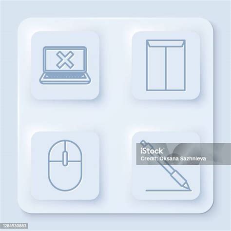 Vetores De Definir Linha Laptop E Marca Cruzada Na Tela Envelope Mouse