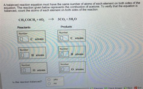 Solved Ve Ame Number Of Atoms Of Each Element On Both Sides Chegg