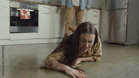 Jealous Husband Bullying His Frightened Wife And Threatening With
