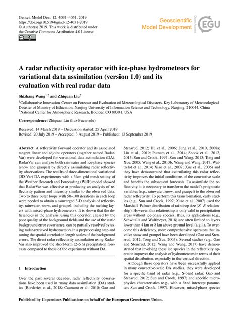 Pdf A Radar Reflectivity Operator With Ice Phase Hydrometeors For