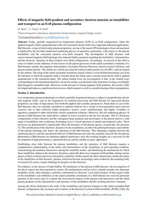 Pdf Effects Of Magnetic Field Gradient And Secondary Electron