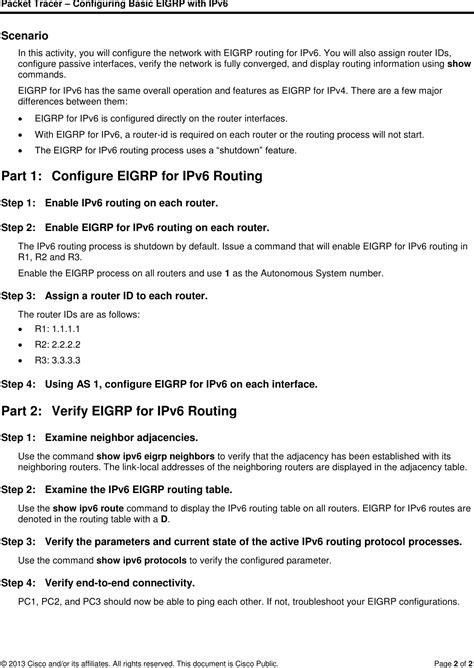 6434 Packet Tracer Configuring Basic Eigrp With Ipv6 Routing