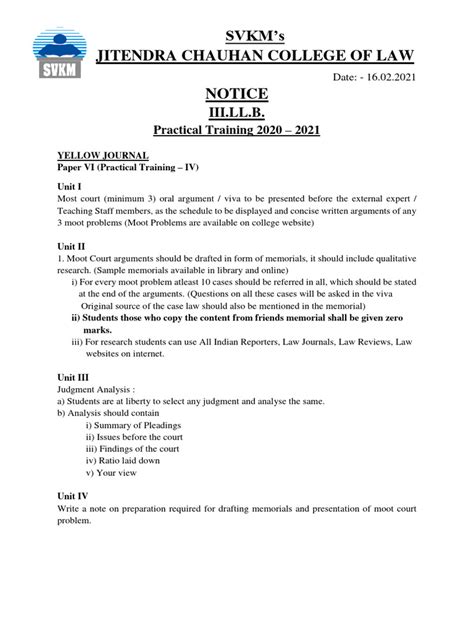 Cdoc Iii Llb Practical Training Topics And Moot Problem Yellow