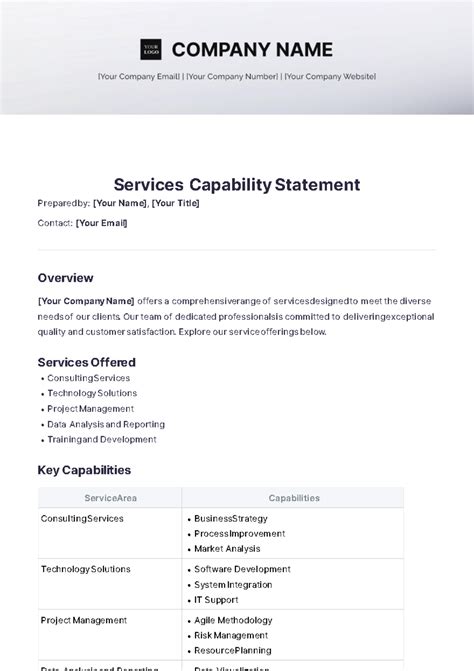 Free Services Capability Statement Template To Edit Online