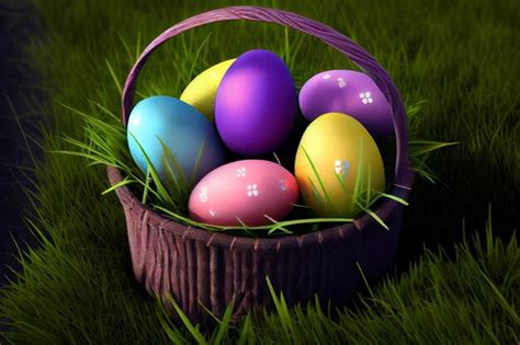 Premium Photo Easter Eggs On Blue Background Generative Ai