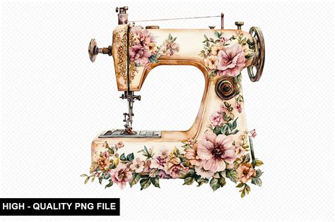 Floral Vintage Sewing Machine Clipart Graphic By Crative8112 · Creative