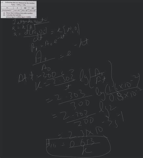 2 2 Following Data Are Obtained For The Reaction N2 O5 →2no2 1 2o2