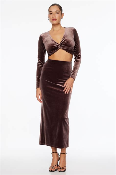 Arya Velvet Tube Maxi Skirt Brown Dynamite