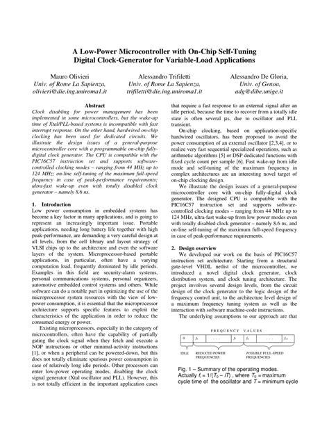 Pdf Low Power Microcontroller With On Chip Self Tuning Digital Clock Generator For Variable