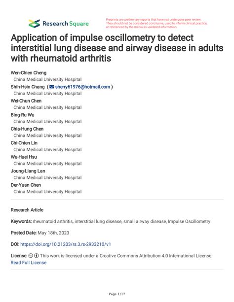 Pdf Application Of Impulse Oscillometry To Detect Interstitial Lung