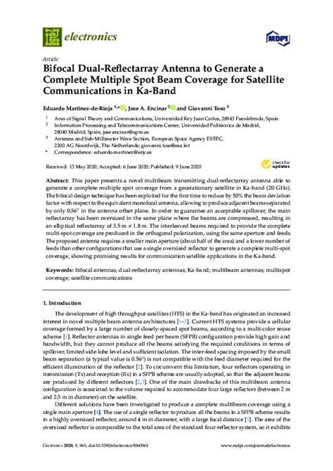 Pdf Bifocal Dual Reflectarray Antenna To Generate A Complete Multiple Spot Beam Coverage For