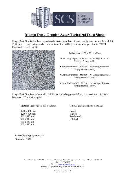 Marga Dark Granite Technical Data Sheet Stone Cladding Systems NBS Source