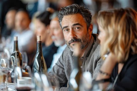 Premium Photo Man Sitting At Table With Bottle Of Wine